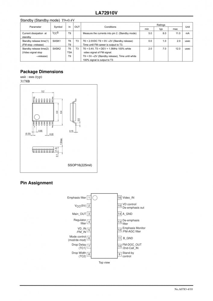 LA72910V-TLM-H datasheet page 4