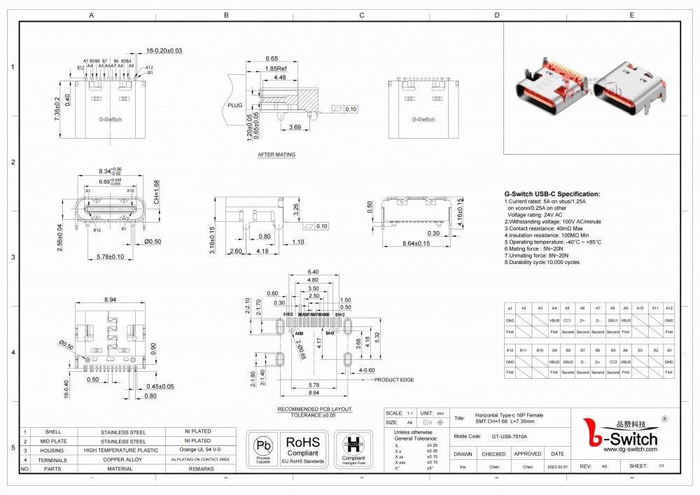 G-Switch GT-USB-7010AO technical drawing