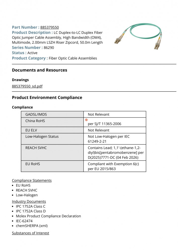MOLEX 885379550 drawing page 1
