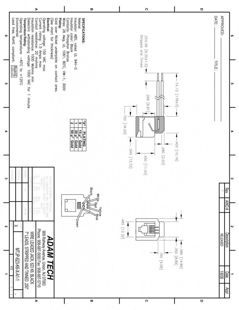 ADAM TECH MTJP-623-K6-X-A1-1 product drawing and specification page