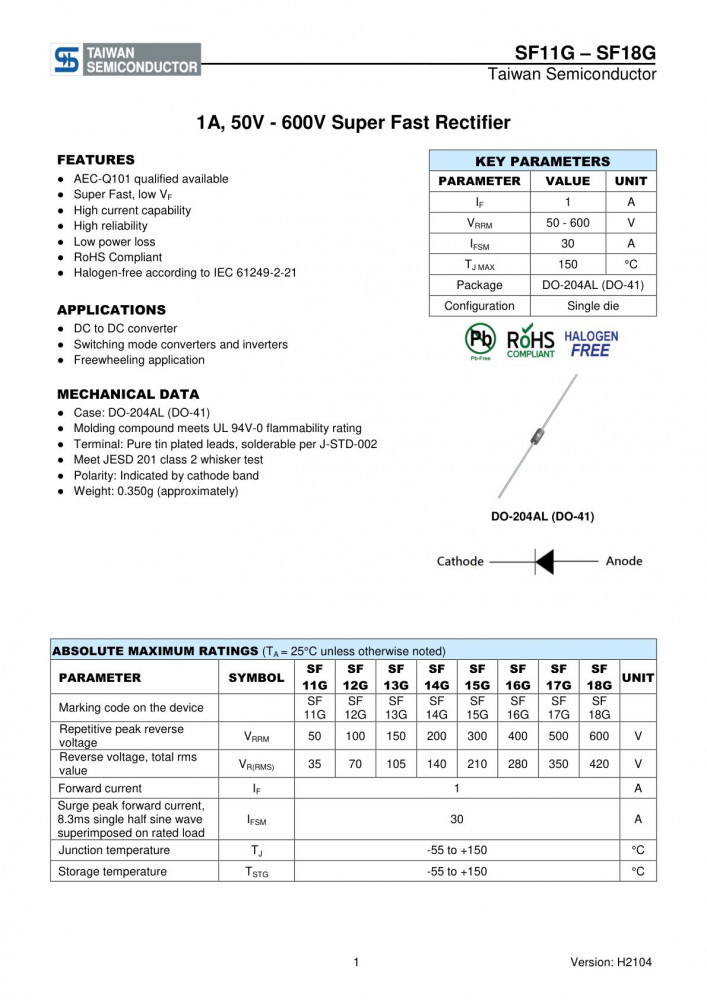 SF16G datasheet page 1