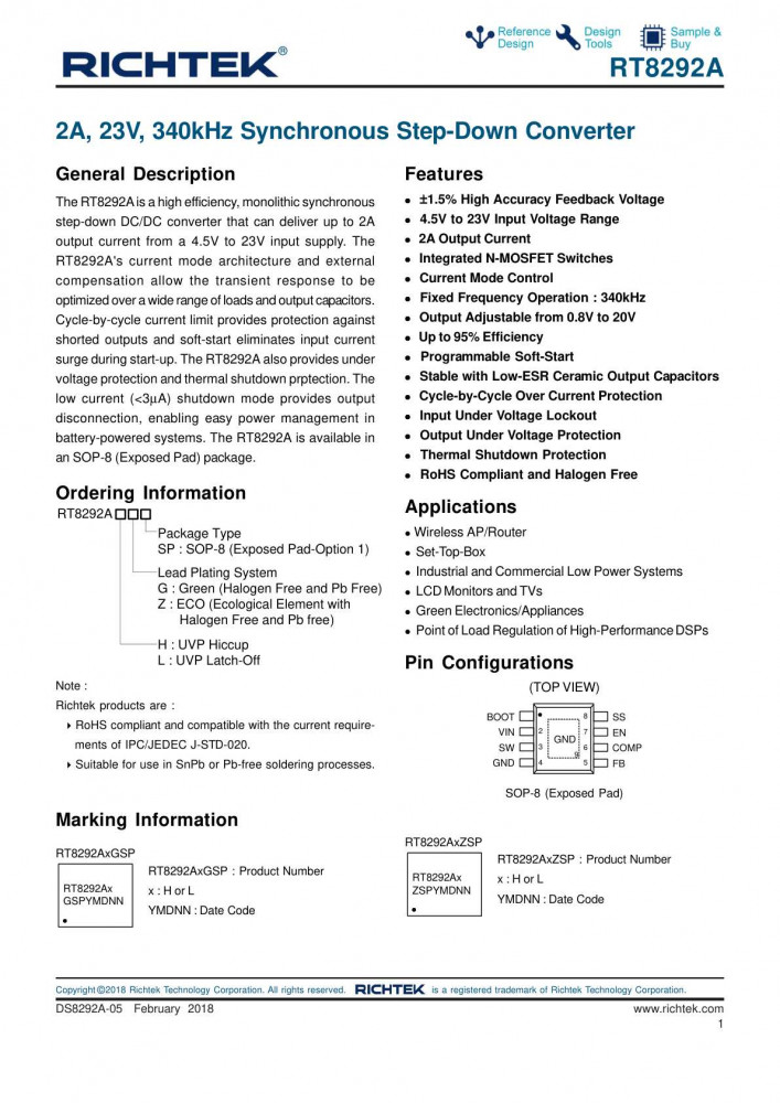 RT8292A datasheet page 1