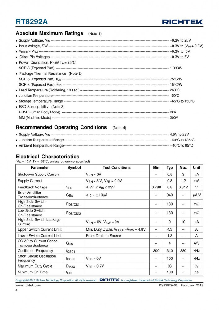 RT8292A datasheet page 4