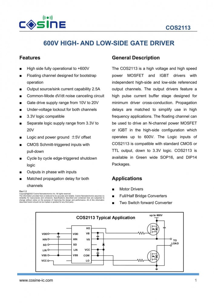 COS2113PBF datasheet page 1