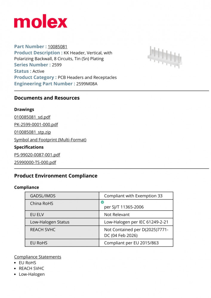 MOLEX KK 508 product specification page 1
