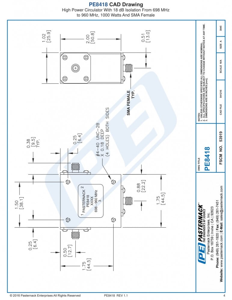 PE8418 technical data sheet page 4