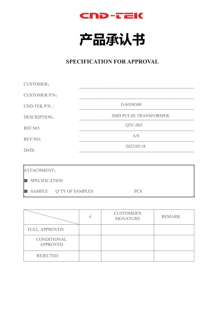 GA030G00 specification page 1