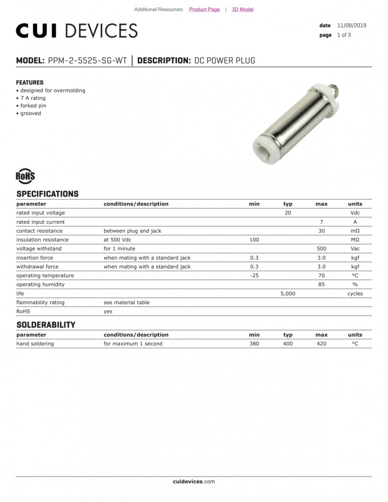 PPM-2-5525-SG-WT technical document page 1