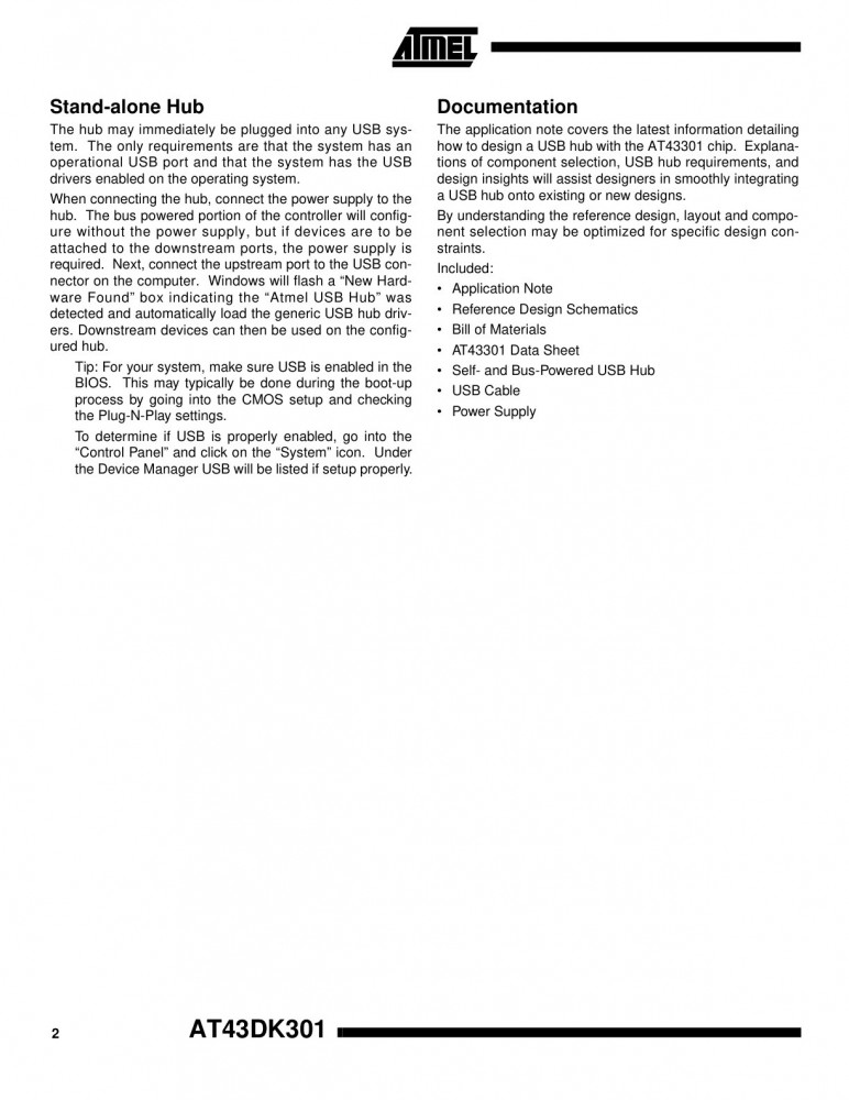 AT43DK301 technical document page 2