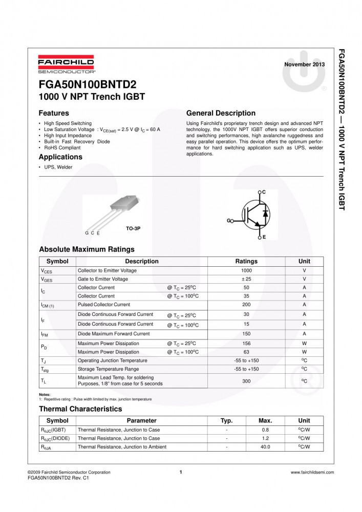 FGA50N100BNTD2 datasheet page 2