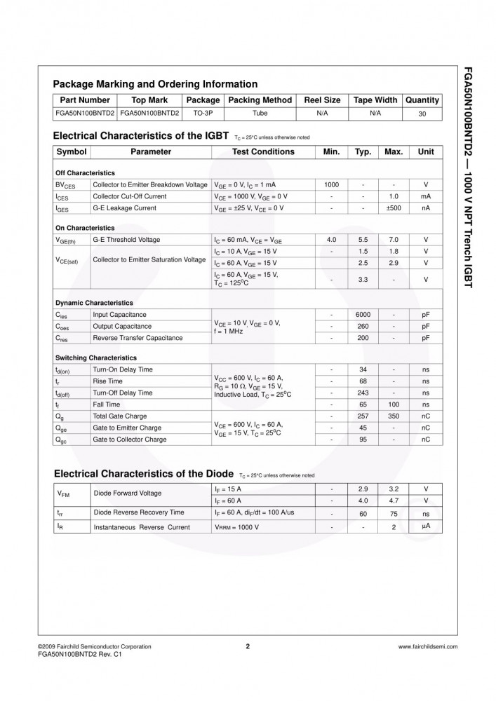 FGA50N100BNTD2 datasheet page 3