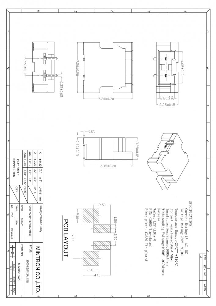 MINTRON MT25001-02A technical drawing