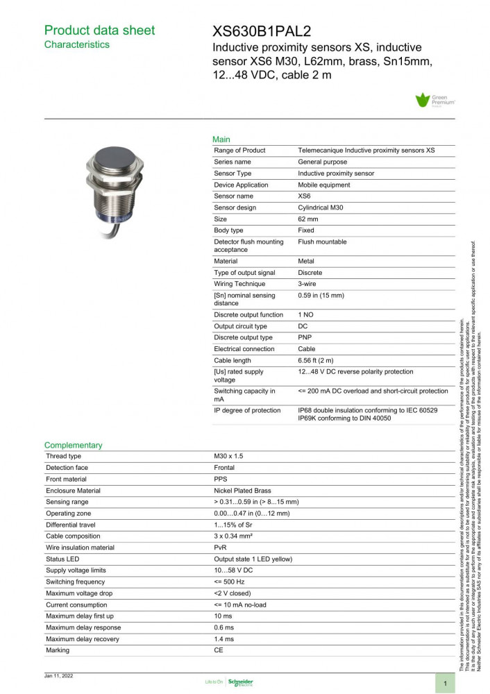 XS630B1PAL2 technical document page 1