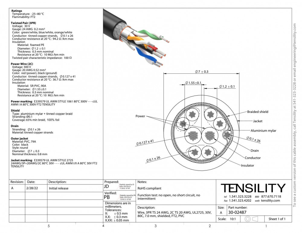 Tensility International 30-02487 cable specification drawing