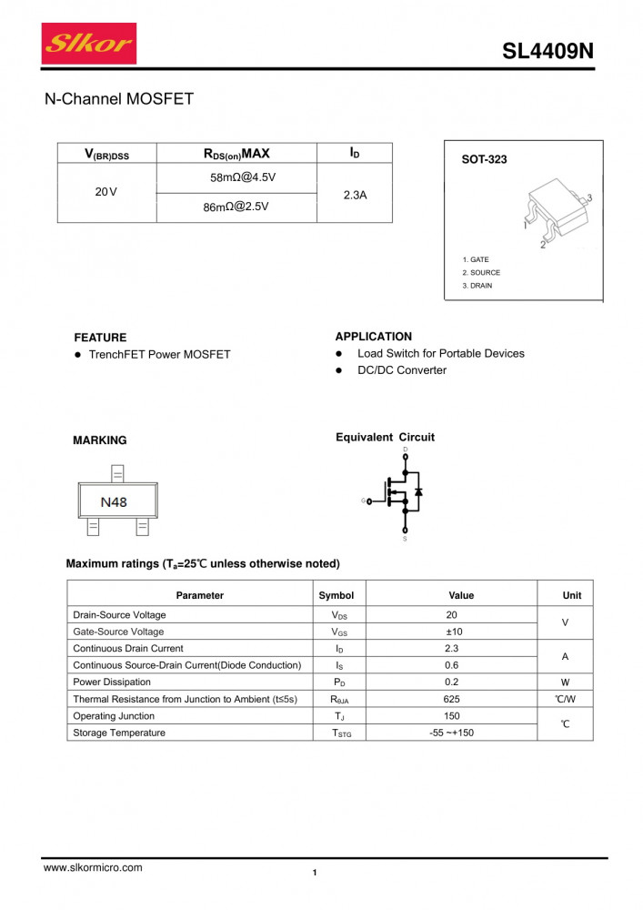 SL4409N datasheet page 1