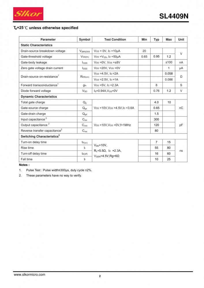 SL4409N datasheet page 2