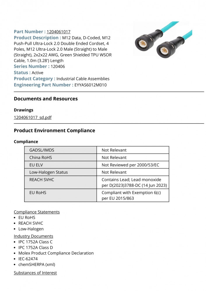 MOLEX 1204061017 product drawing, page 1