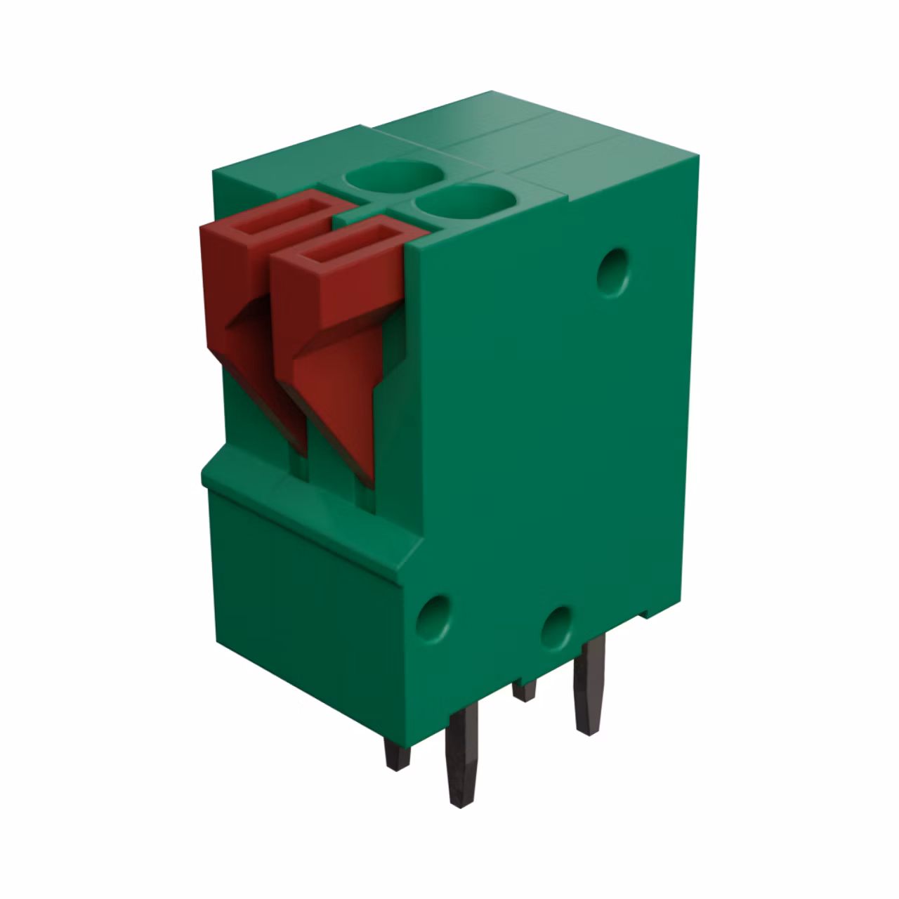 2.54mm Pitch, Eurostyle Fixed-Mount Push-Button Terminal Block, Vertical, 6A, 26-18 AWG, Green, 2 Circuits for sale