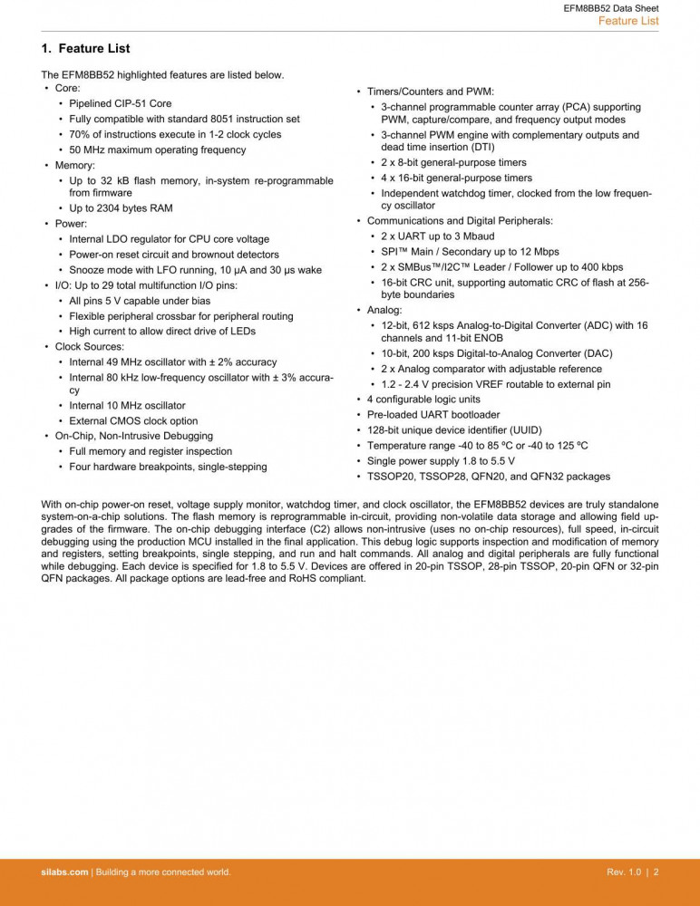EFM8BB52 datasheet page 2
