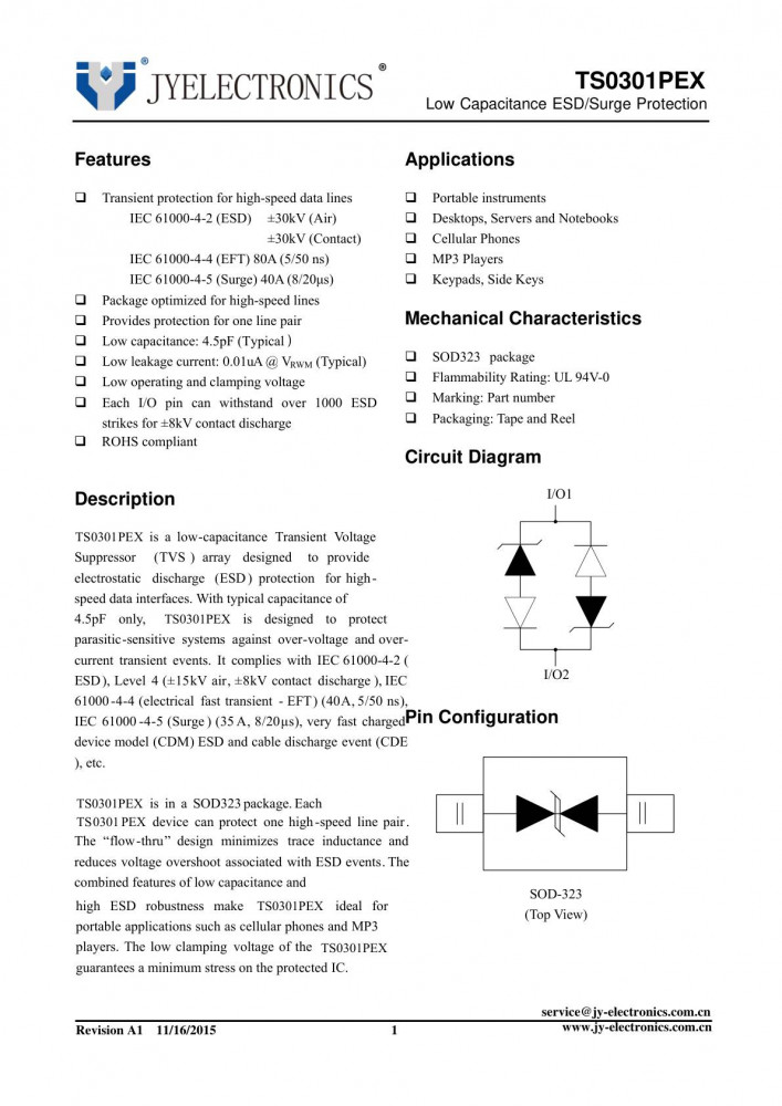 TS0301PEX technical document page 1