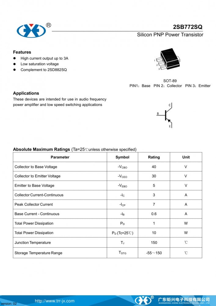 2SB772SQ datasheet page 1