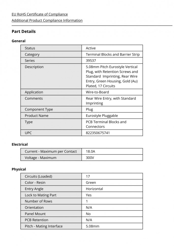 Molex terminal block technical document, page 2