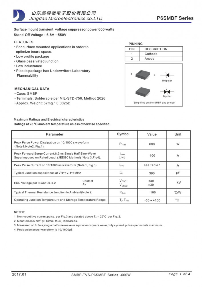 P6SMBF440CA datasheet page 1