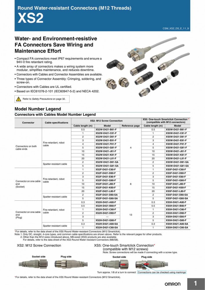 OMRON XS2 connector documentation page 1