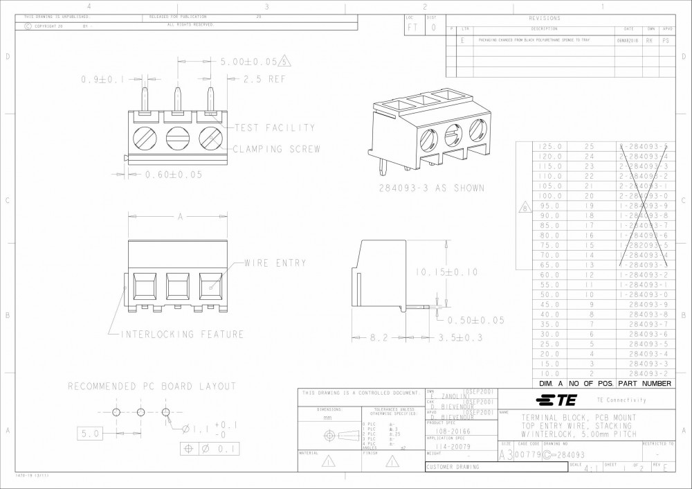 TE Connectivity 284093-9 controlled drawing page 1