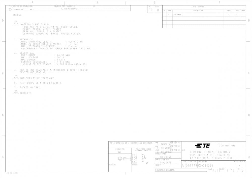 TE Connectivity 284093-9 controlled drawing page 2