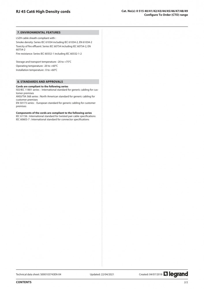 Legrand patch-cord technical document page 2