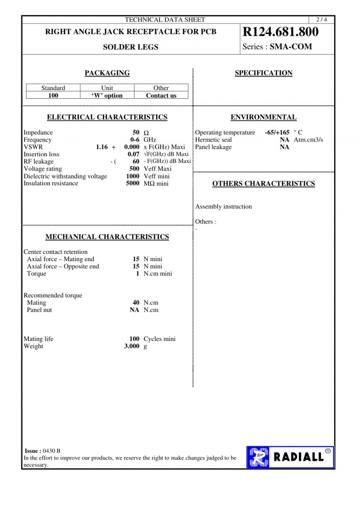 Radiall R124681800 technical document page 2