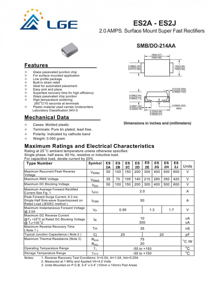 LGE ES2G datasheet page 1