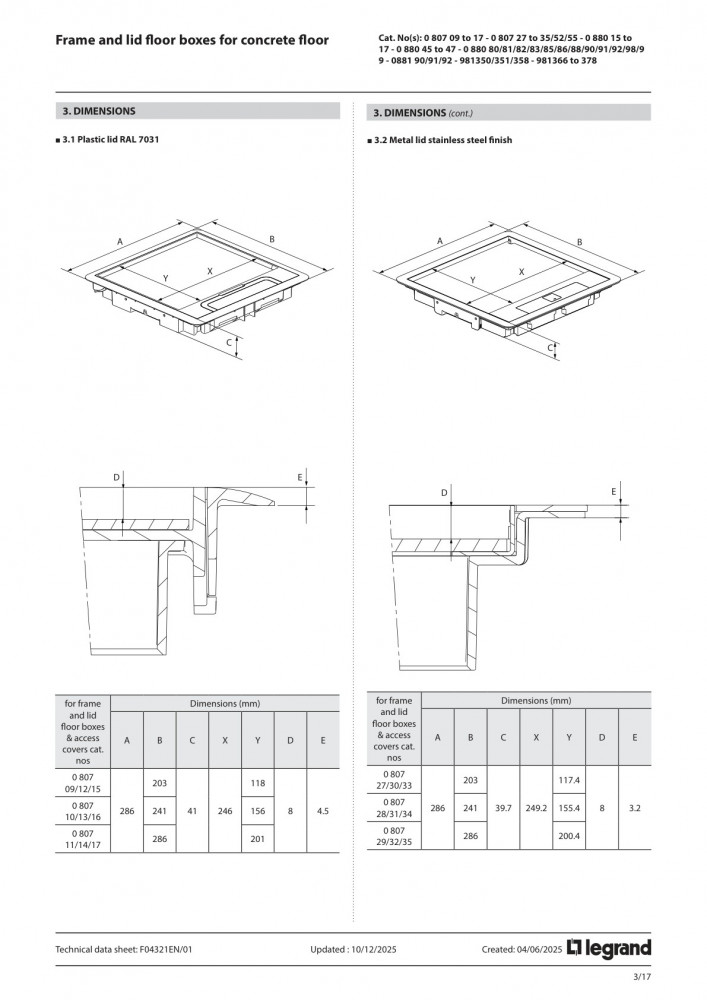 Legrand floor-box technical document, page 3