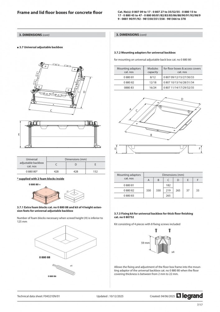 Legrand floor-box technical document, page 7