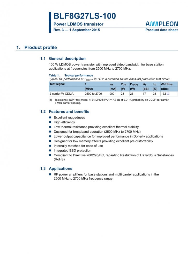 BLF8G27LS-100J datasheet page 1