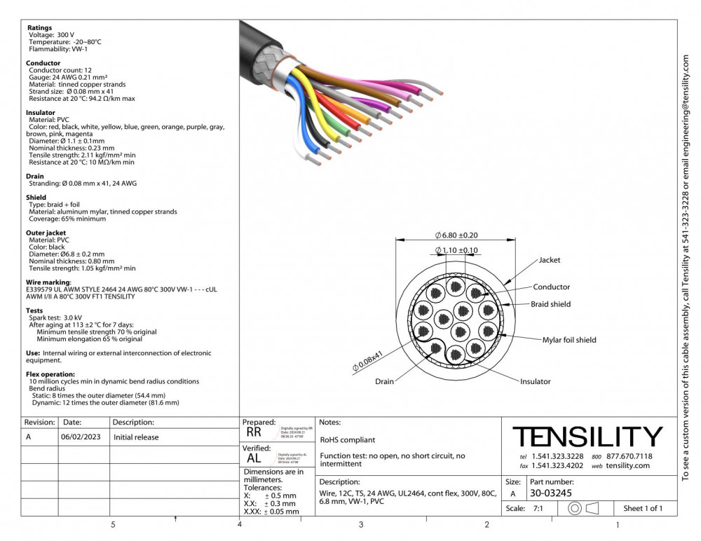 Tensility International 30-03245 cable product drawing