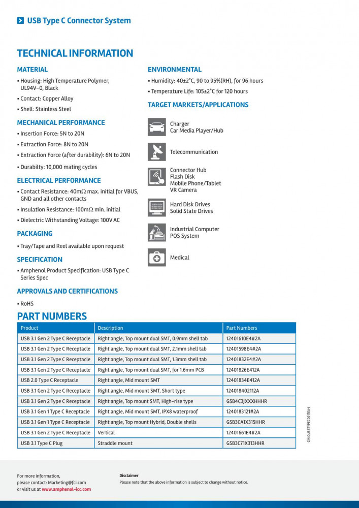Amphenol USB Type-C connector document page 2
