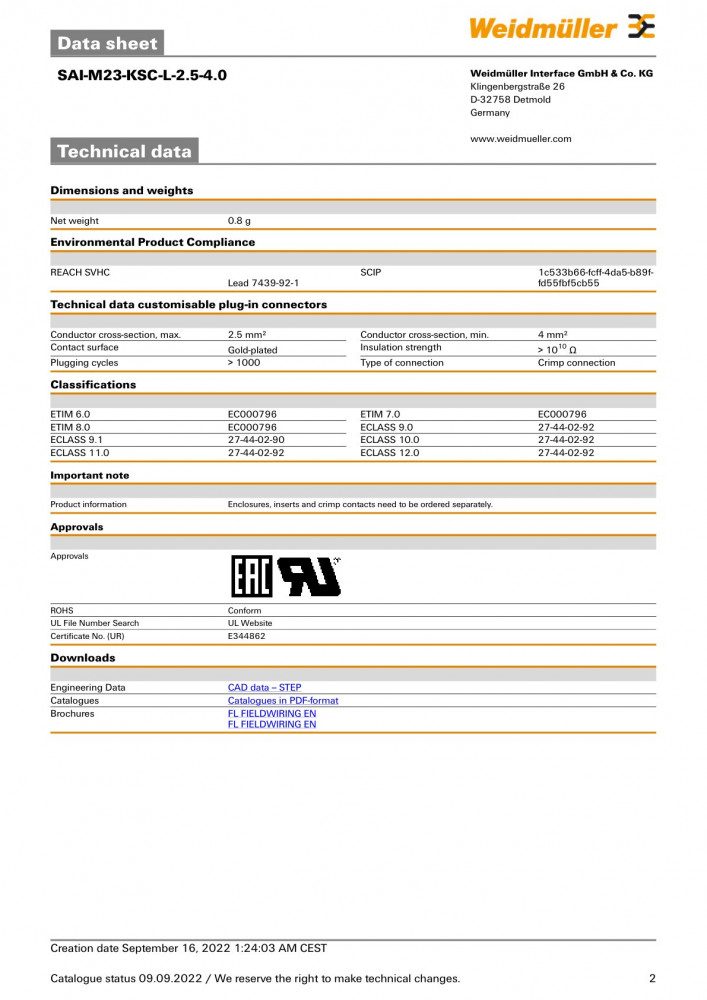 WEIDMULLER 1170410000 technical document page 2