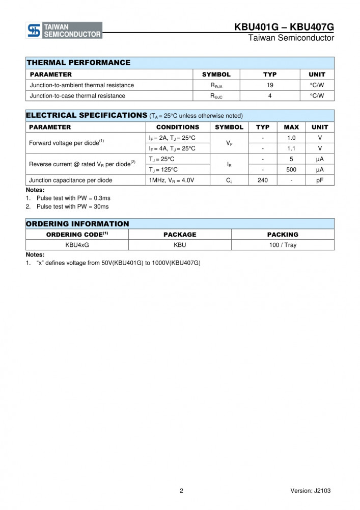 KBU401G datasheet page 2