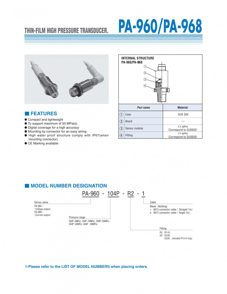 PA-968 series datasheet page 1