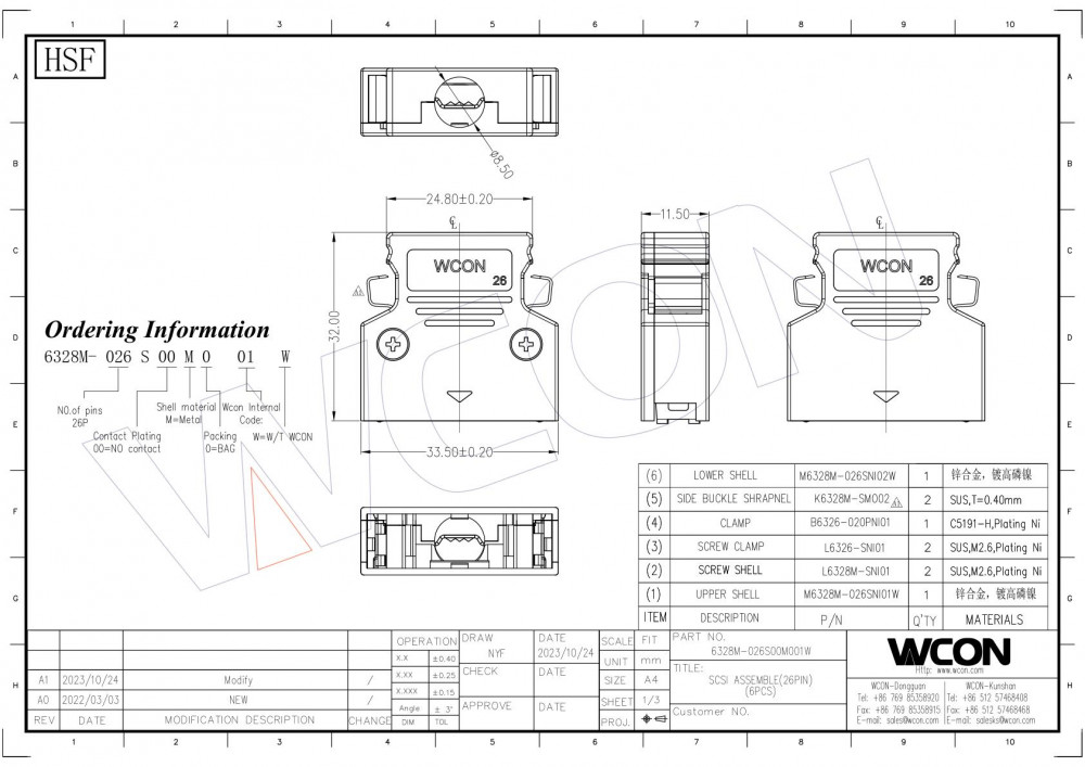 WCON 6328M-026S00M001W technical drawing, page 1