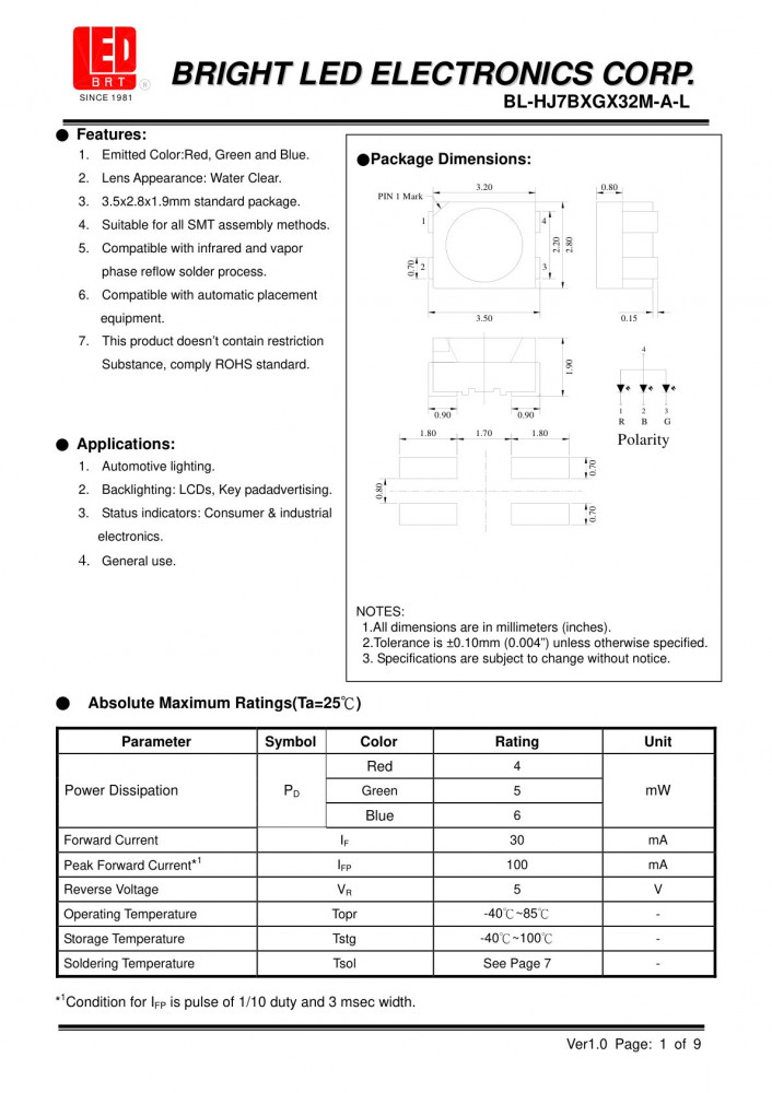 BL-HJ7BXGX32M-A-L datasheet page 1