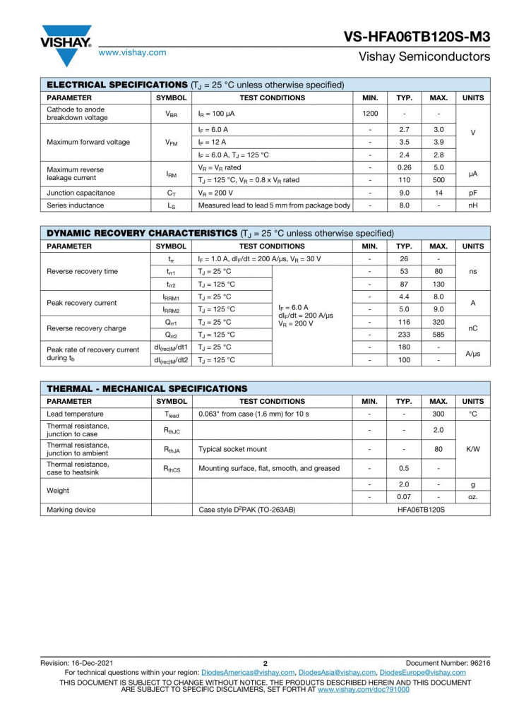 VS-HFA06TB120S datasheet page 2