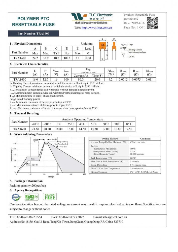 TLC Electronic TRA1600 datasheet page