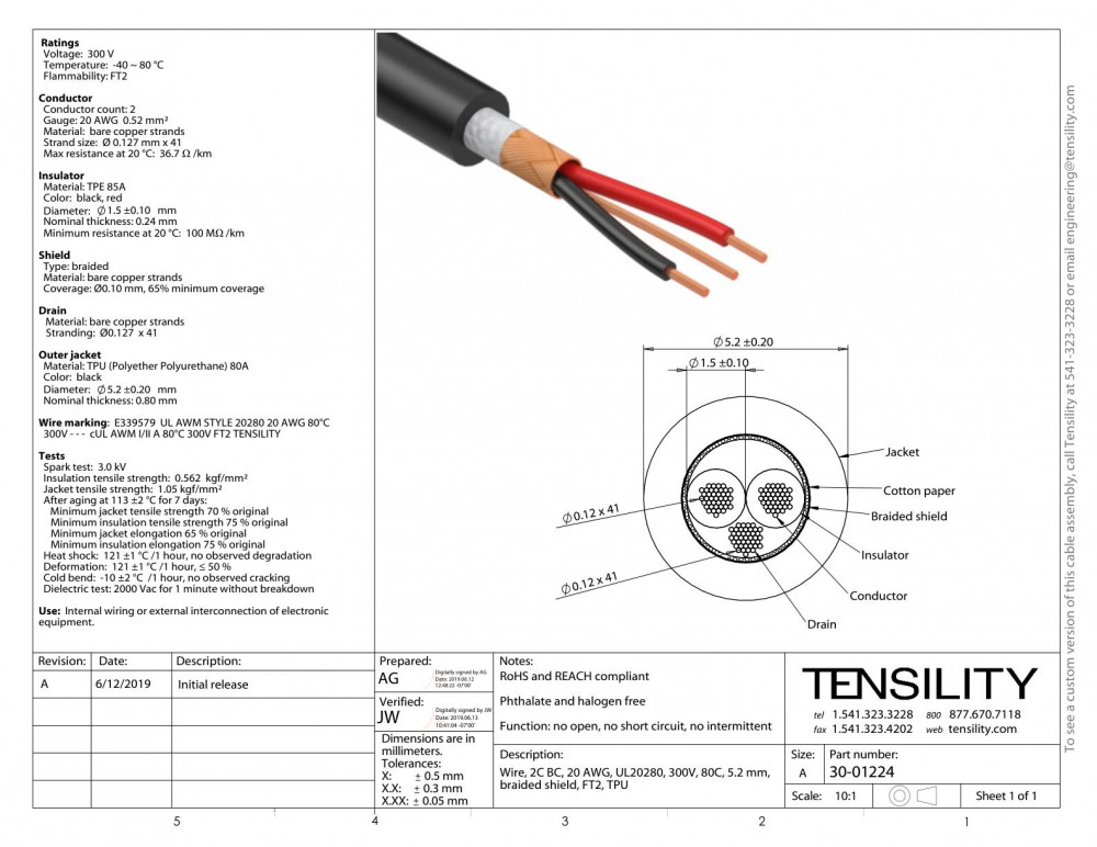 Tensility 30-01224 cable specification drawing