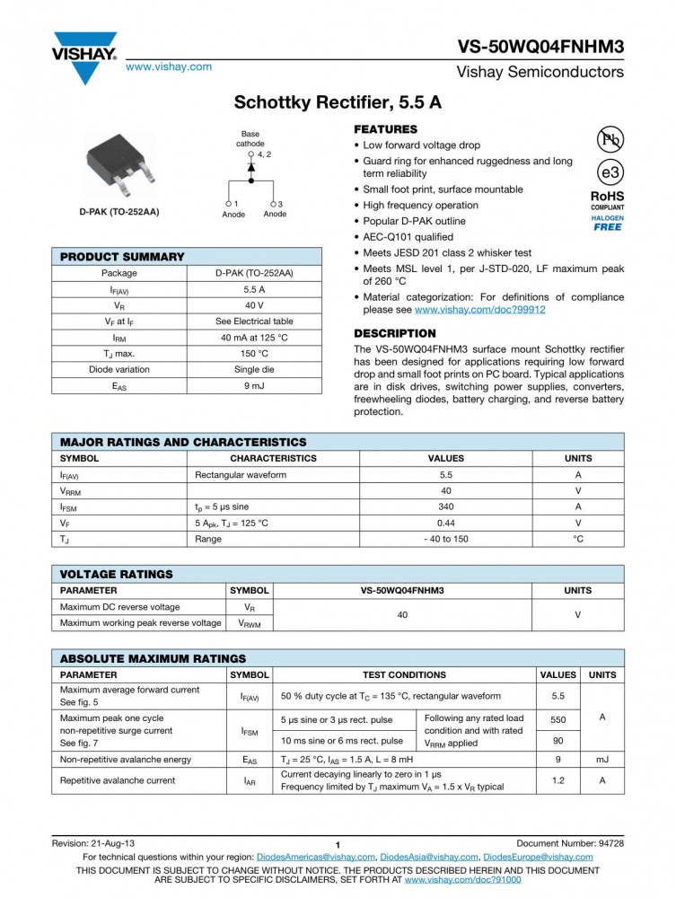 VS-50WQ04FNHM3 datasheet page 1