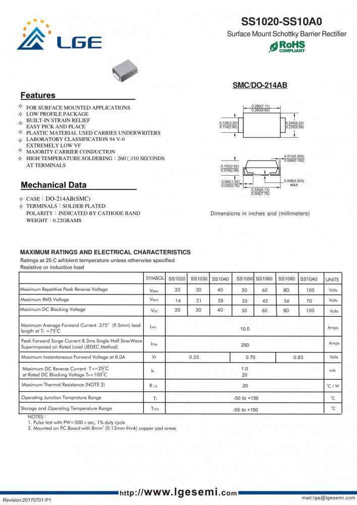 LGE SS10A0 datasheet page 1