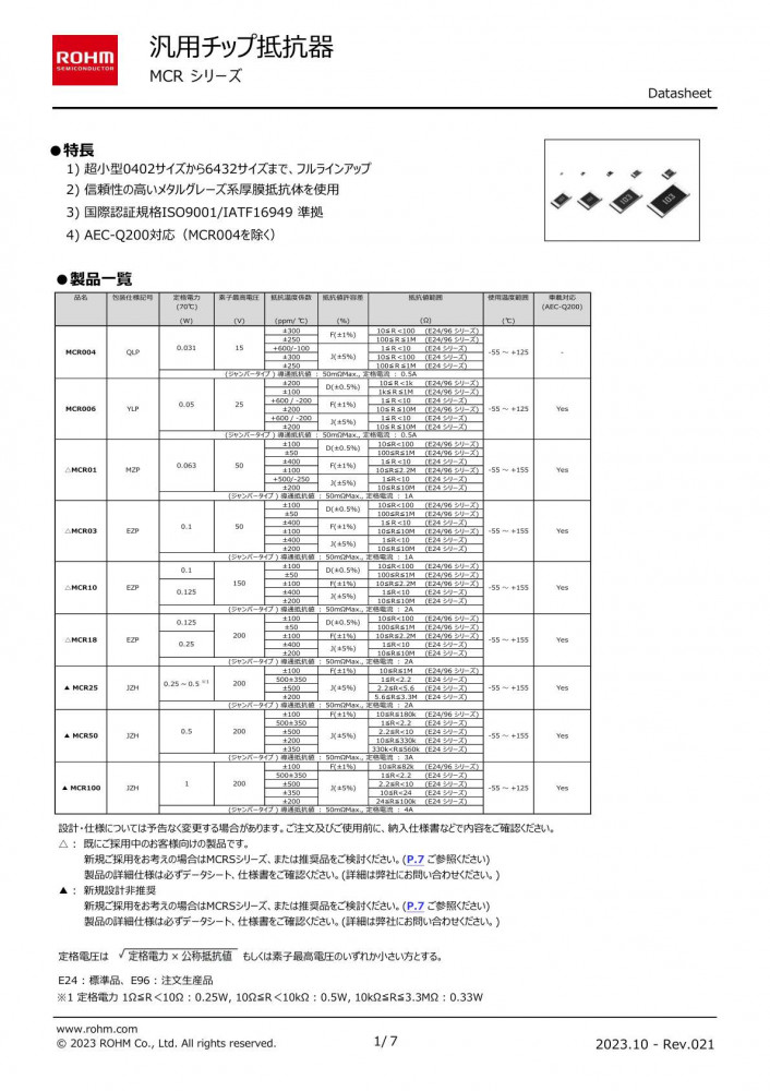 ROHM MCR series document page 1