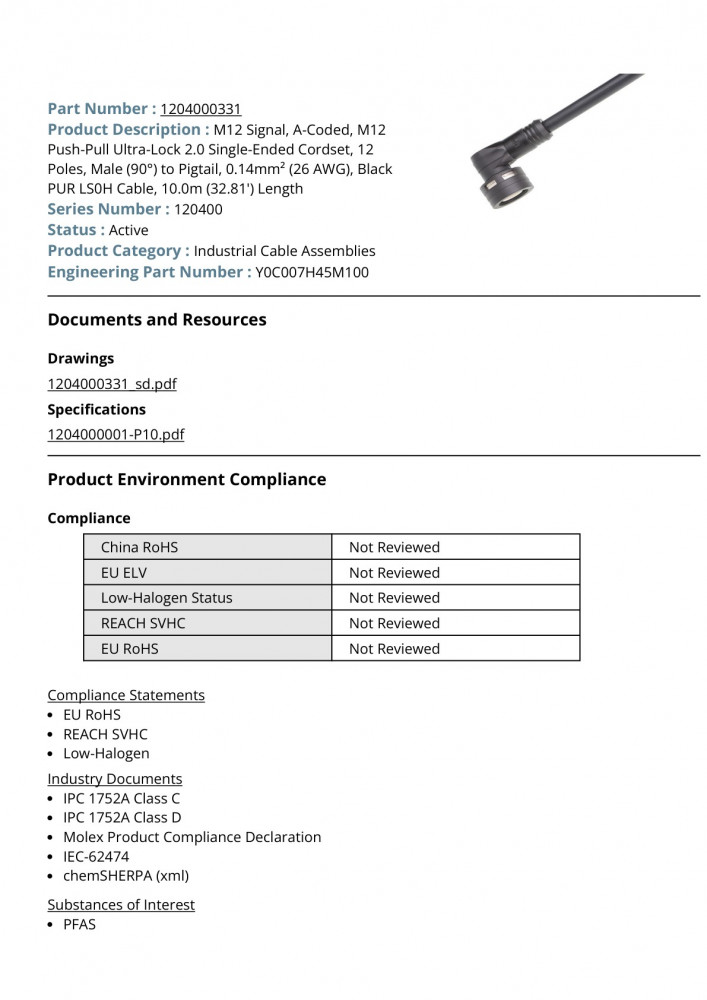 Molex Ultra-Lock M12 product specification, page 1